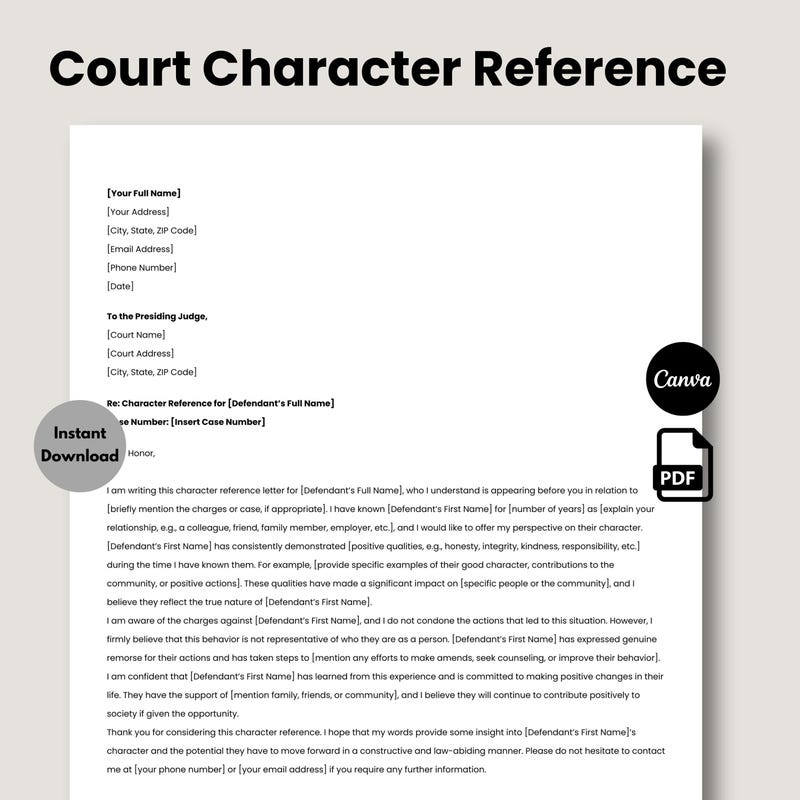 Court Character Reference Letter - Etsy
