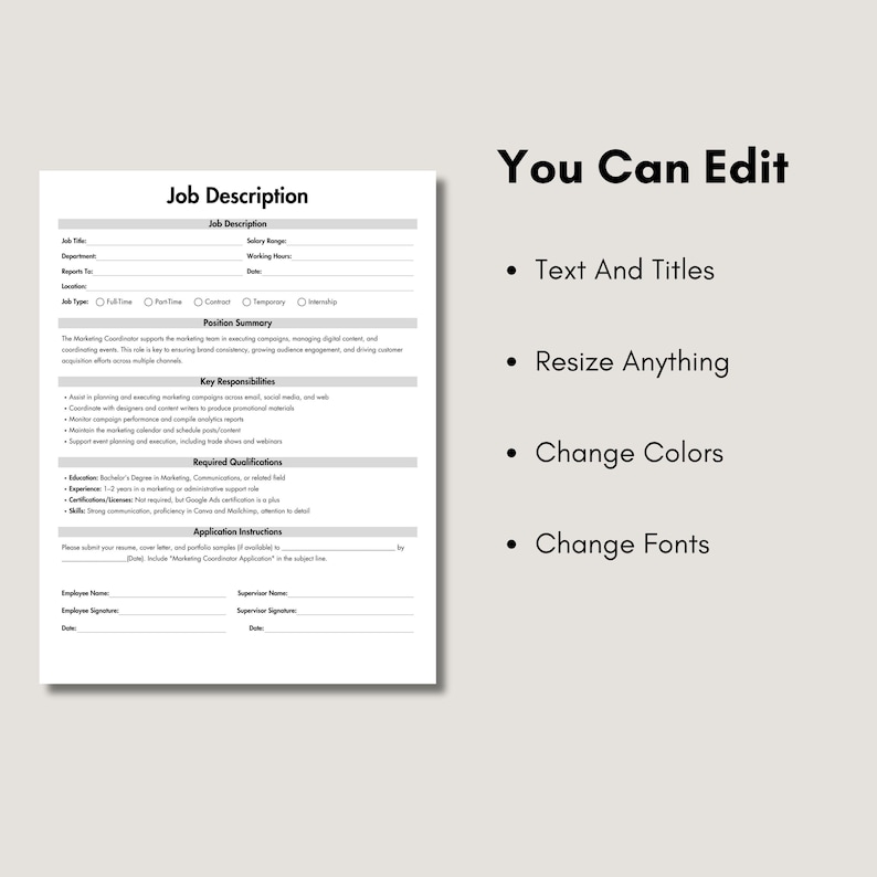 Job Description Template, Editable Job Description Form, HR Template ...
