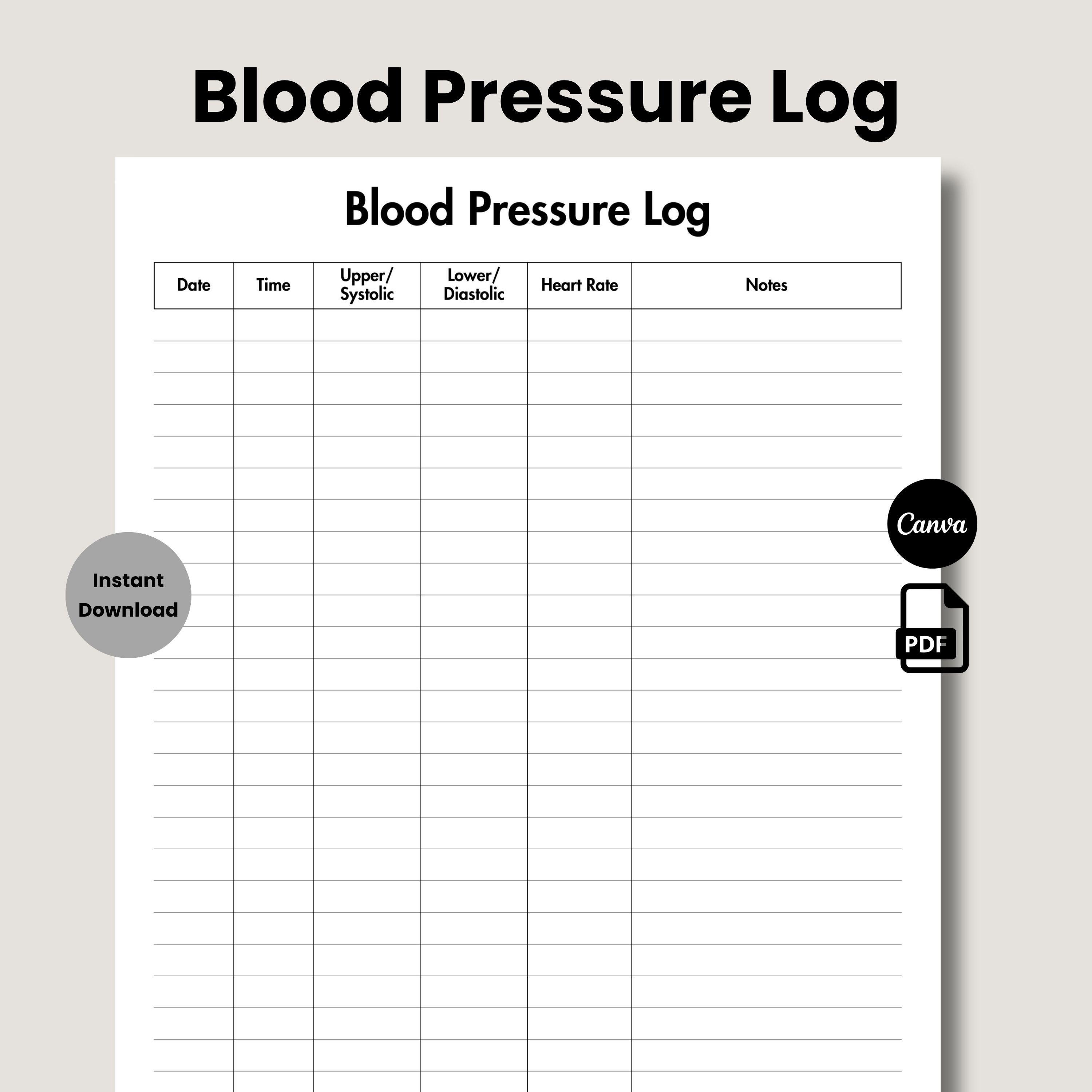 Editable Blood Pressure Log, Blood Pressure Tracker Form, Medical ...
