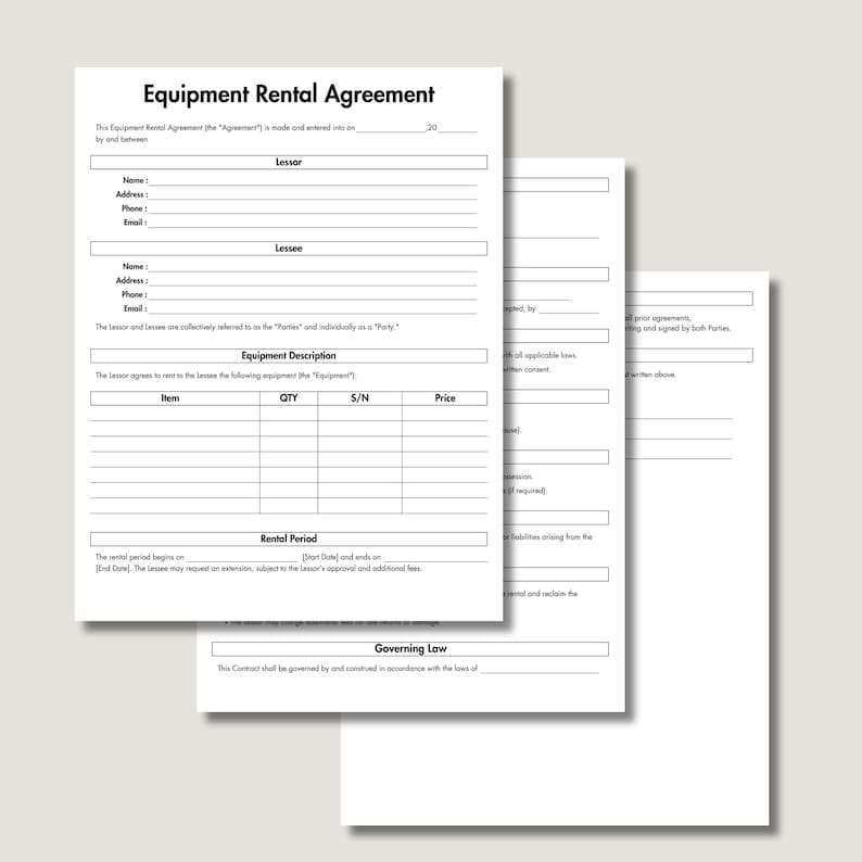 Equipment Rental Agreement, Printable & Editable Equipment Rental ...