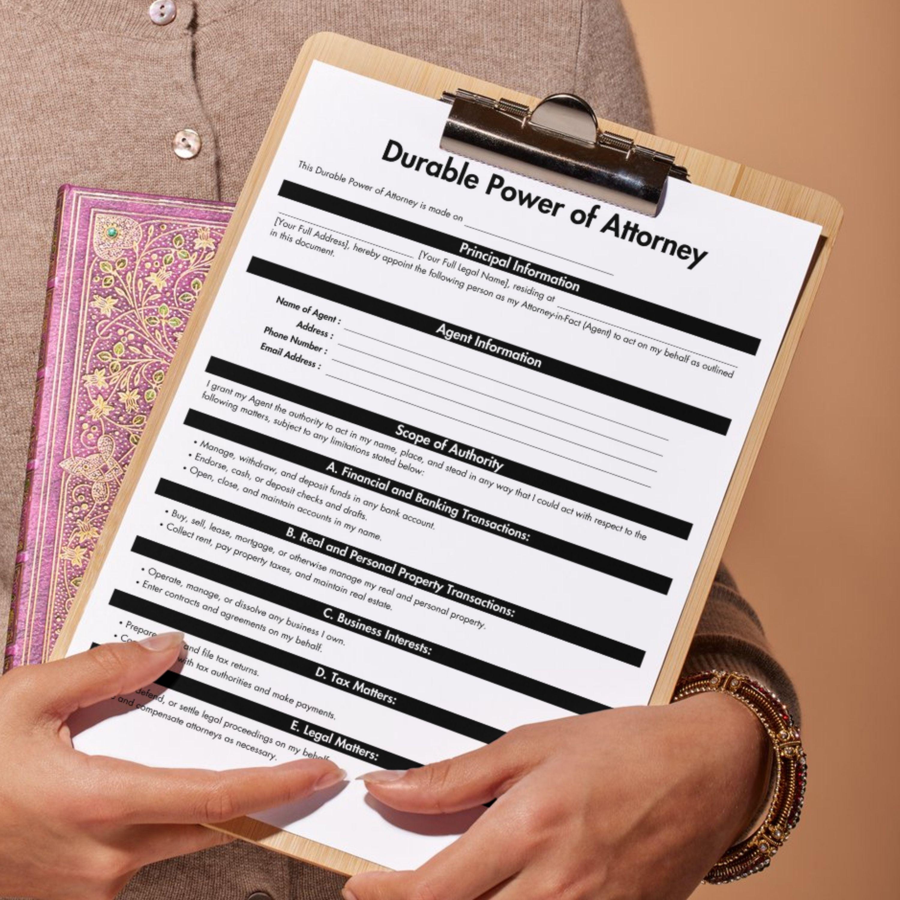 Durable Power of Attorney Template, Printable & Editable Durable Power ...