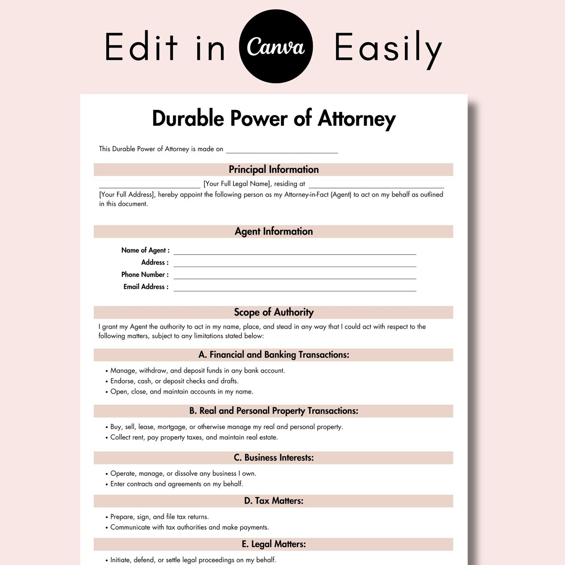 Durable Power of Attorney, Printable Durable Power of Attorney Form ...