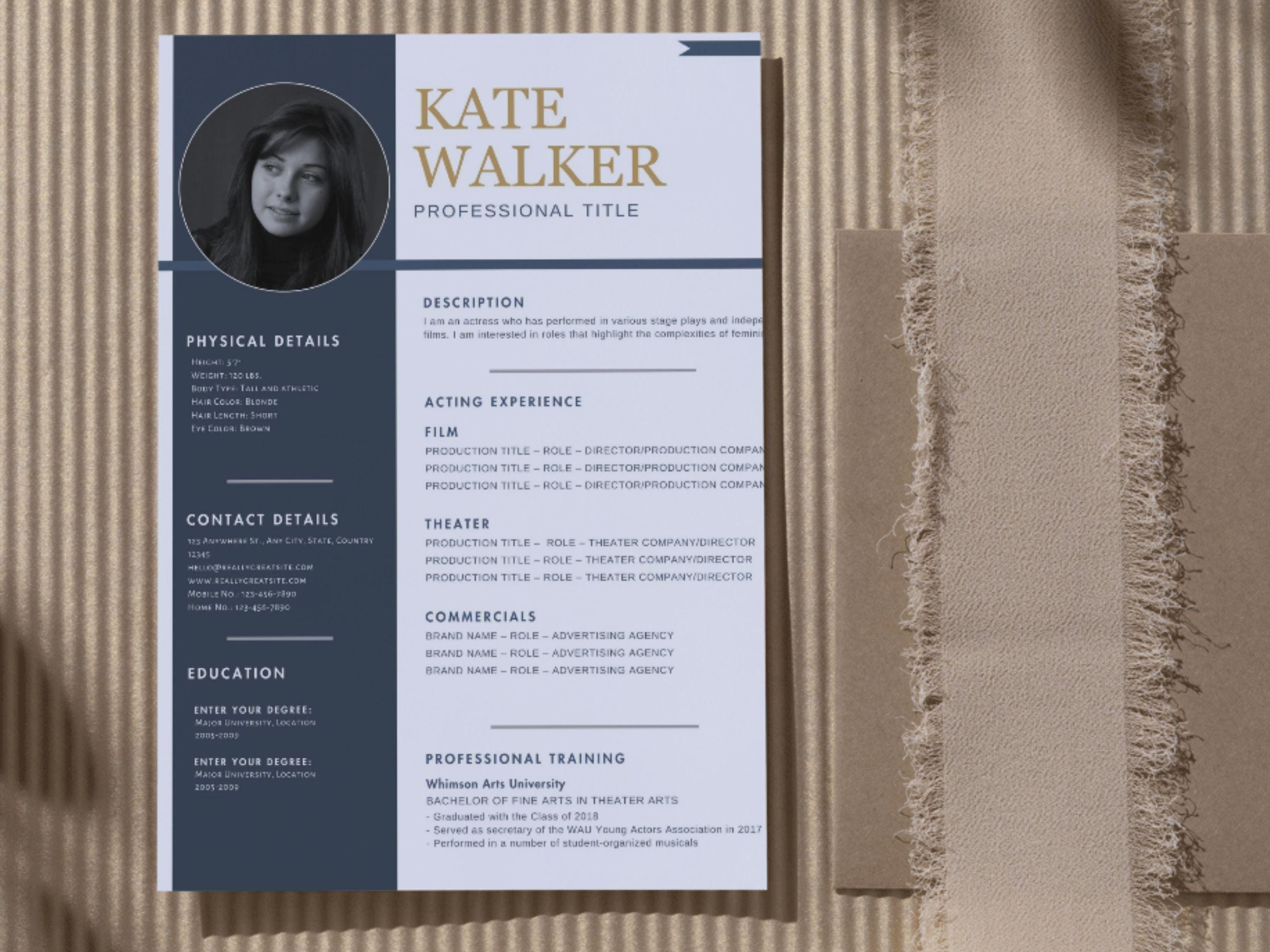 Actress & Actor Resume Template, Editable in Canva Acting Resume ...
