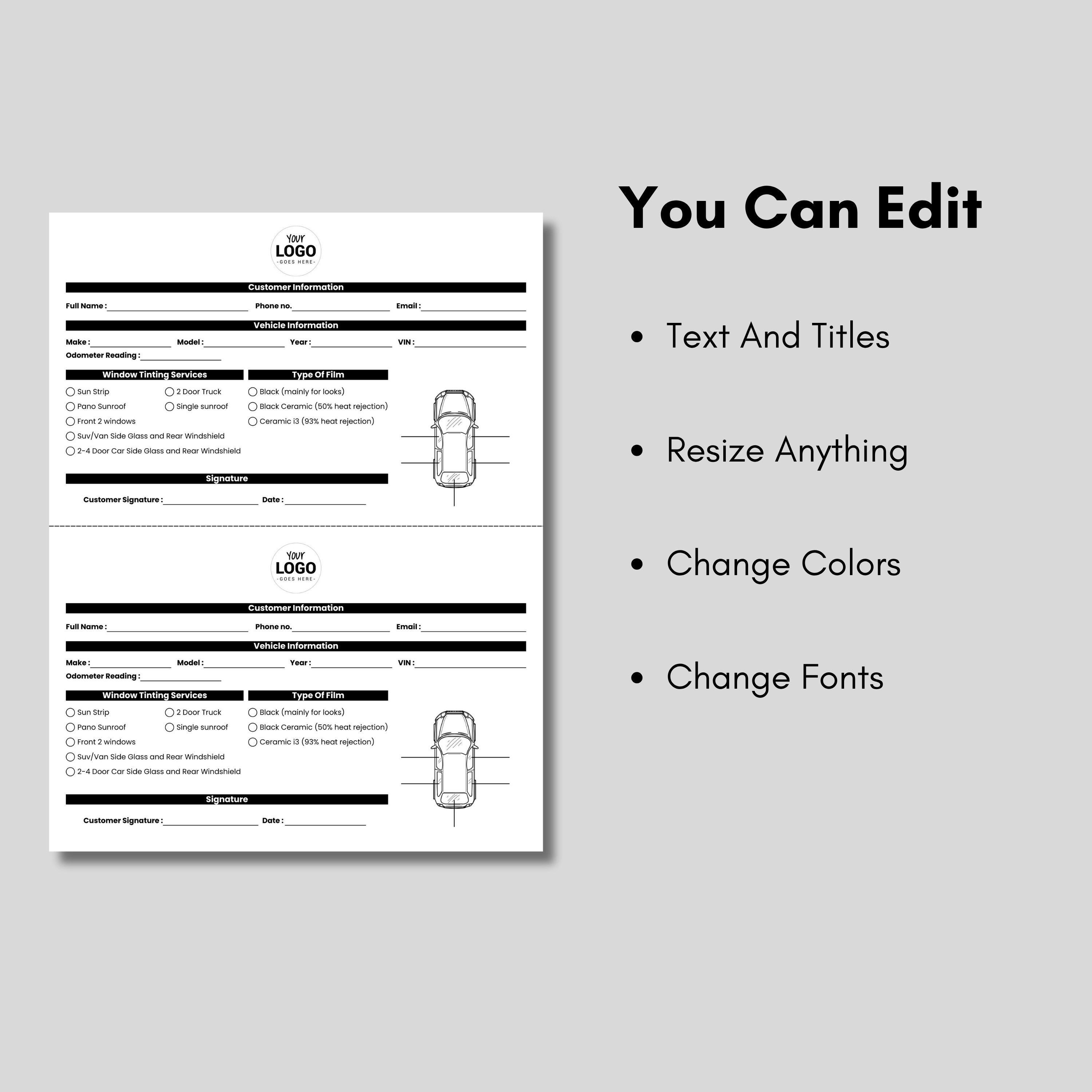 Window Tint Intake Form Black, Editable Window Tint Service Template ...