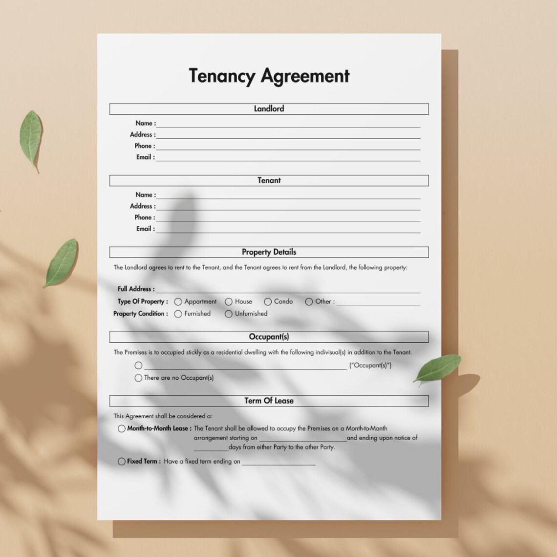 Tenancy Agreement, Editable & Printable Rental Agreement, Simple ...