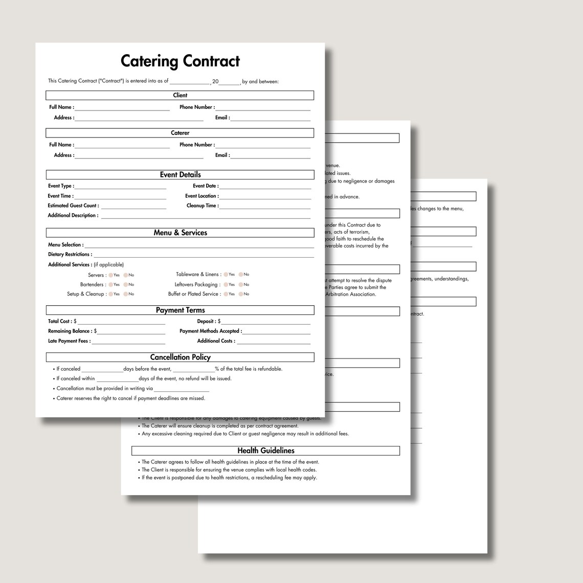 Editable Catering Contract Template, Catering Service Contract ...