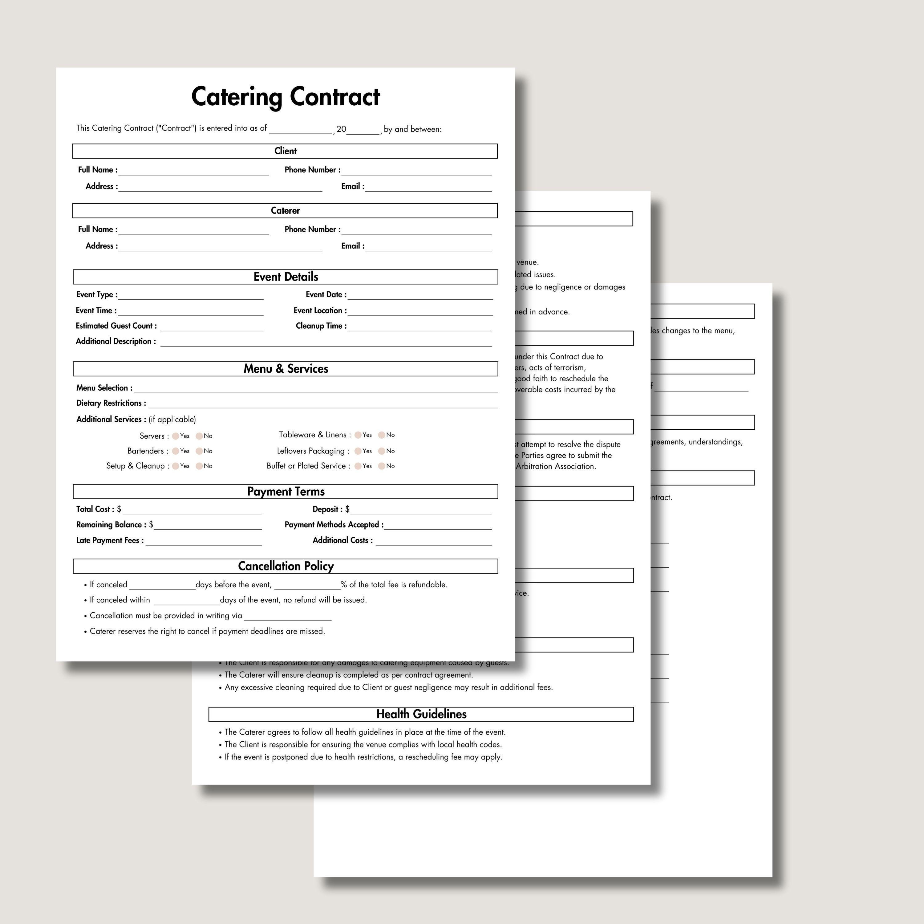 Editable Catering Contract Template, Catering Service Contract ...