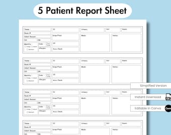4 Patient Nurse Report Sheet, Nurse Brain Sheet, Printable Nursing Med ...