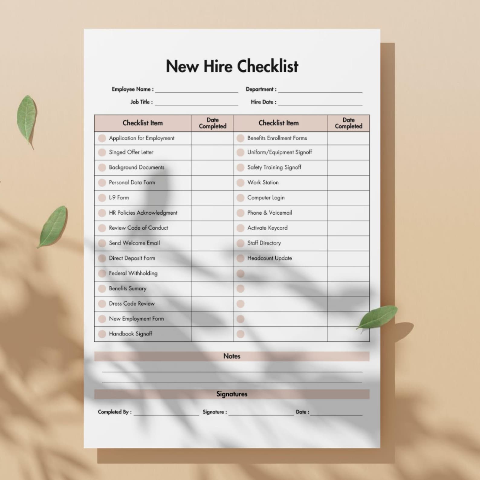New Hire Checklist Template, Onboarding New Hire List, Printable New ...