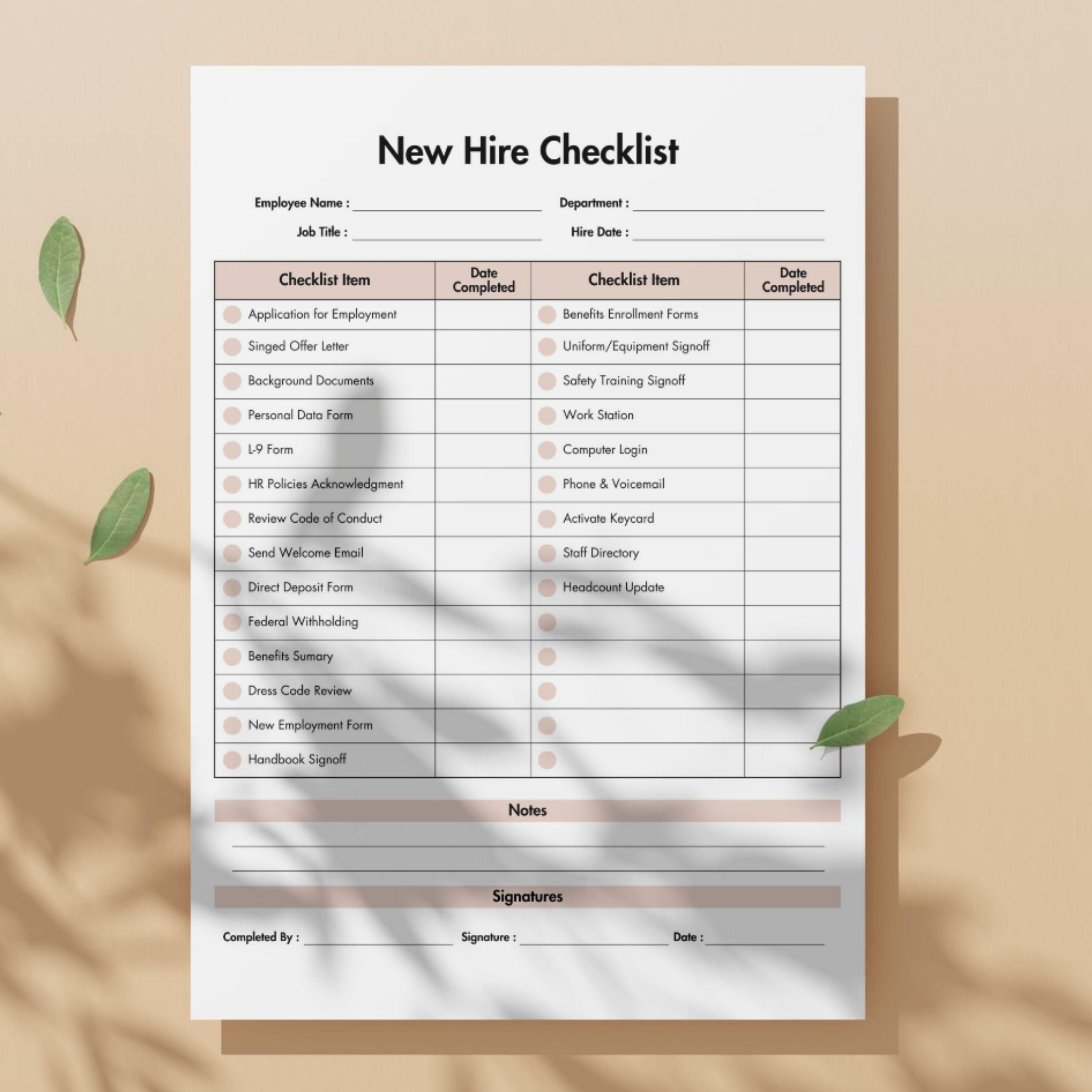 New Hire Checklist Template, Onboarding New Hire List, Printable New ...