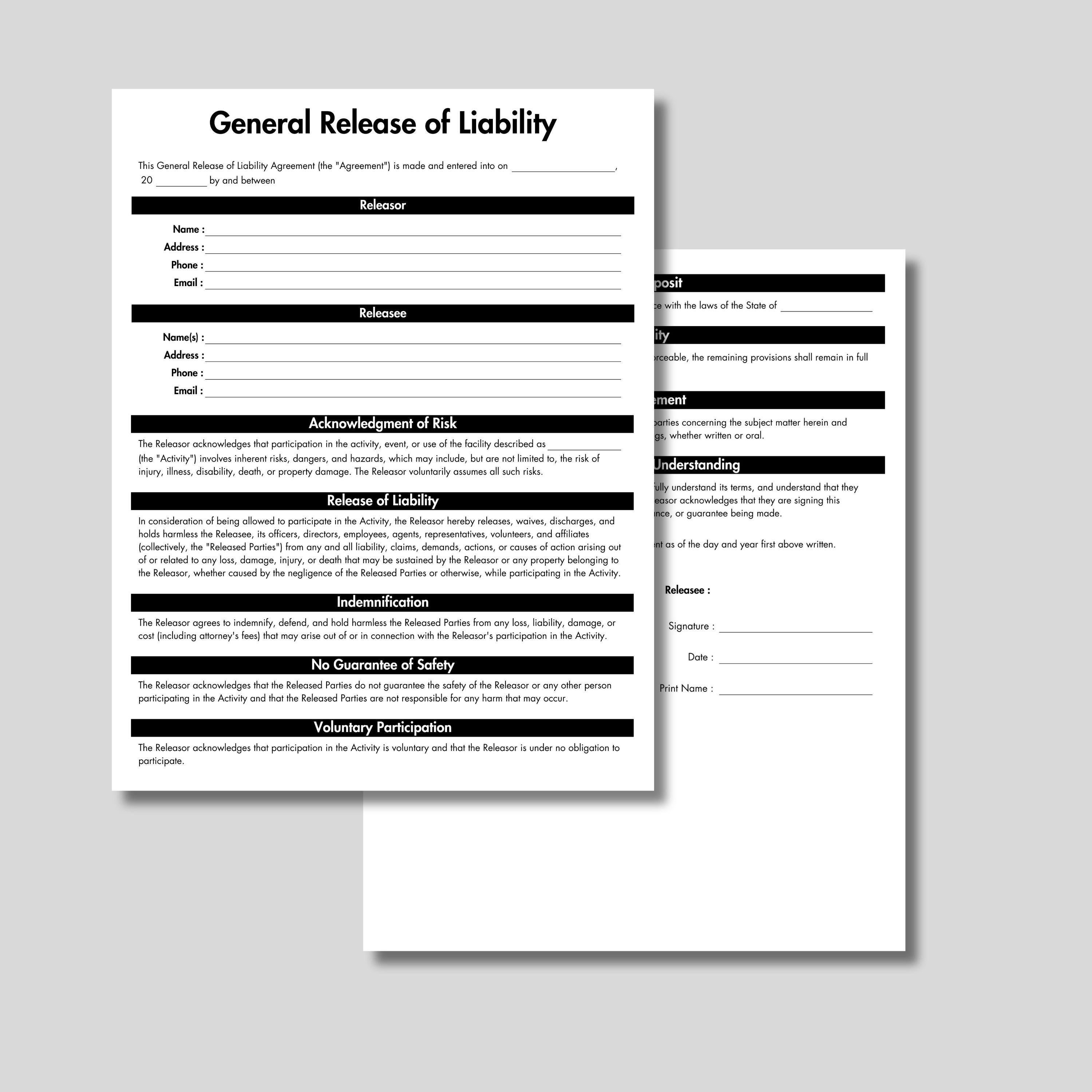 Editable General Release of Liability, Printable Informed Consent ...