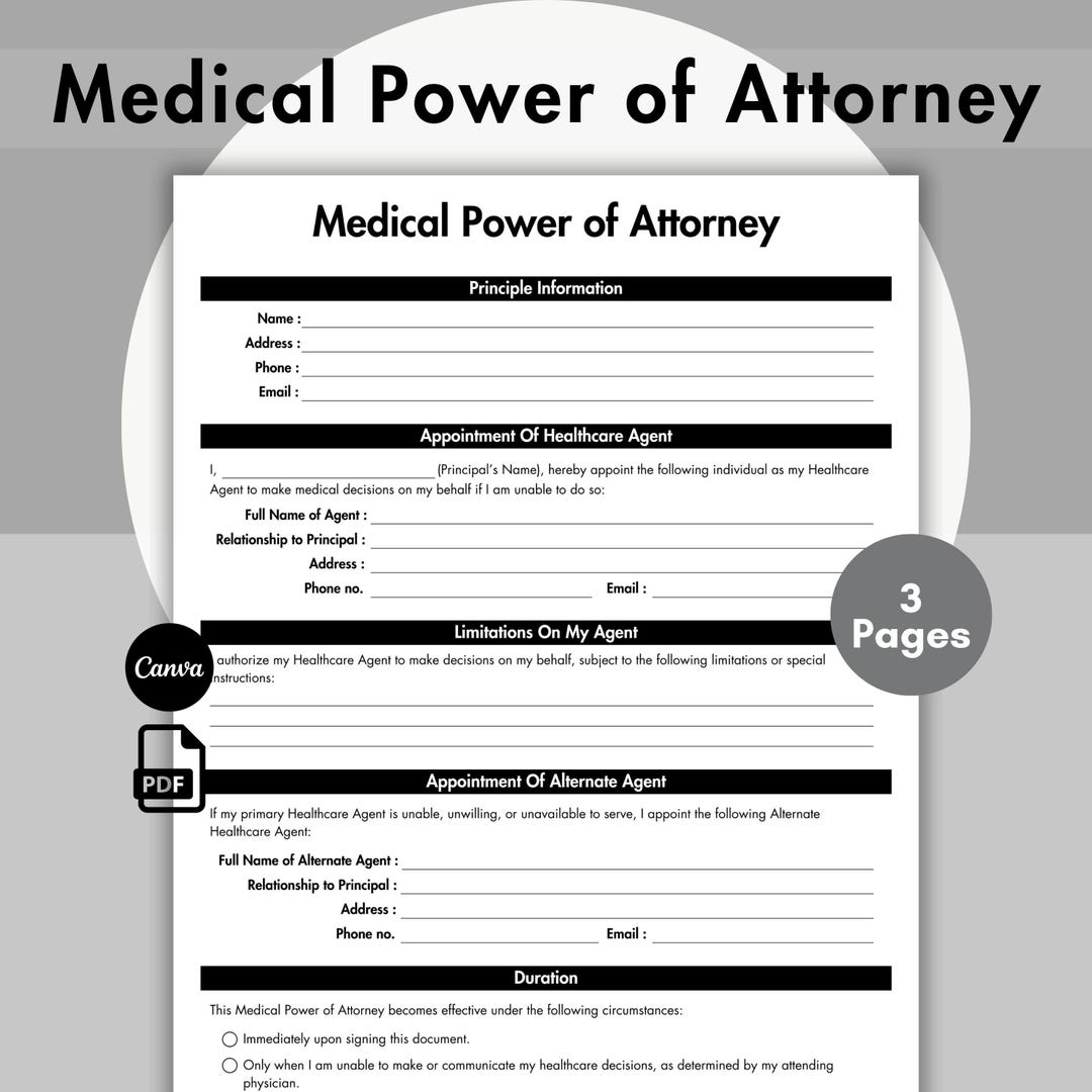 Editable Medical Power of Attorney, Medical Power of Attorney Printable ...