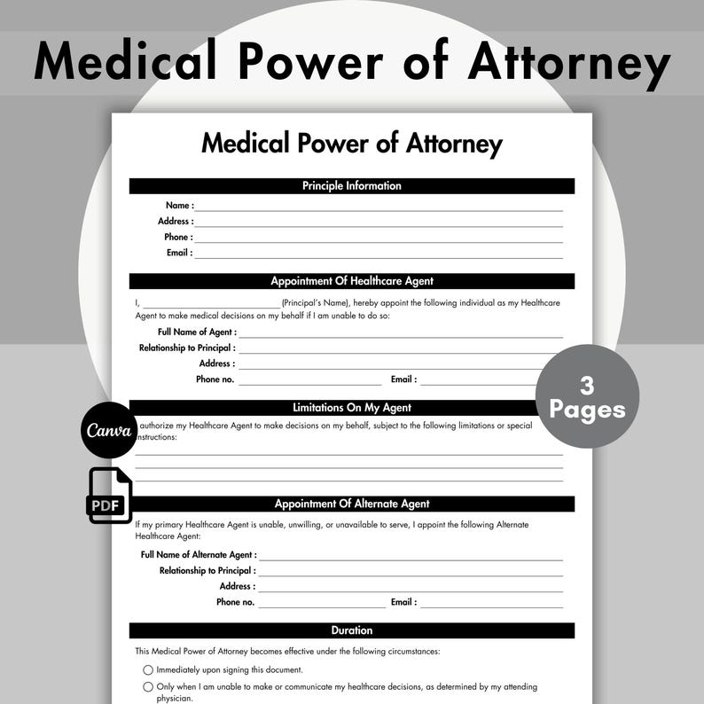 Editable Medical Power of Attorney, Medical Power of Attorney Printable ...