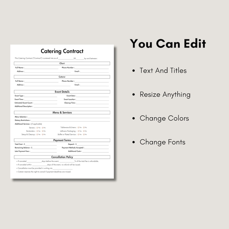 Editable Catering Contract Template, Catering Service Contract ...