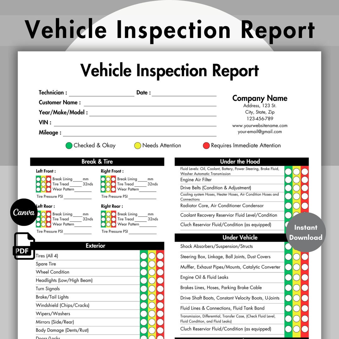 Editable Vehicle Inspection Report, Printable Car or Equipment Rental ...
