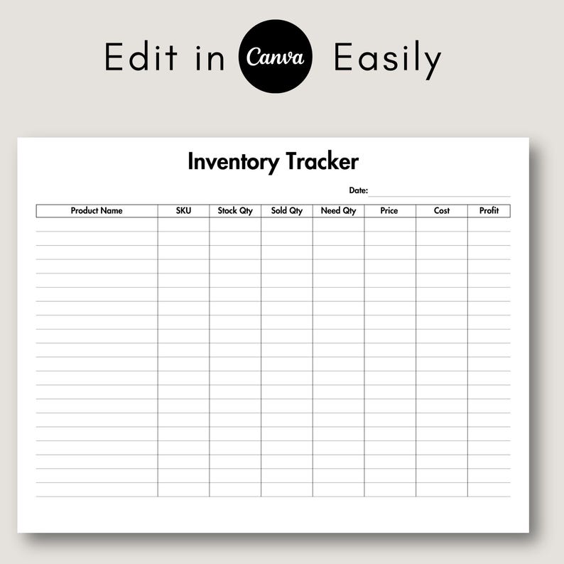 Editable Inventory Tracker Template, Product Inventory, Printable Inventory Management ...