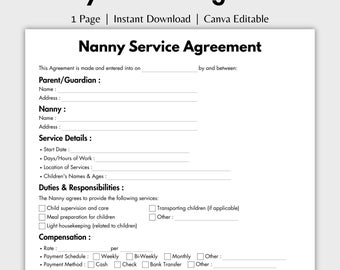 Simple Nanny Service Agreement, One Page Babysitter Service Contract ...