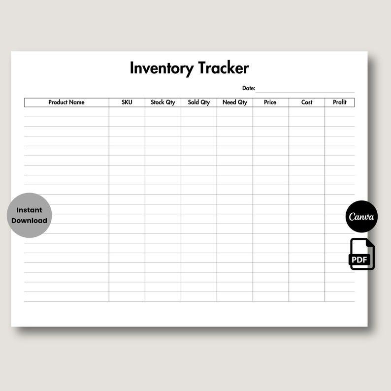 Editable Inventory Tracker Template, Product Inventory, Printable ...