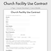 One Page Church Facility Use Contract, Editable Church Rental Agreement for Events Form Template ...