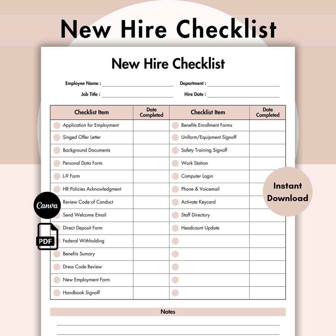 New Hire Checklist Template, Onboarding New Hire List, Printable New ...