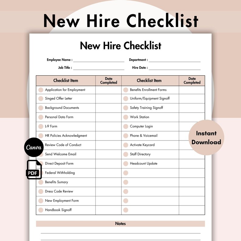 New Hire Checklist Template, Onboarding New Hire List, Printable New ...