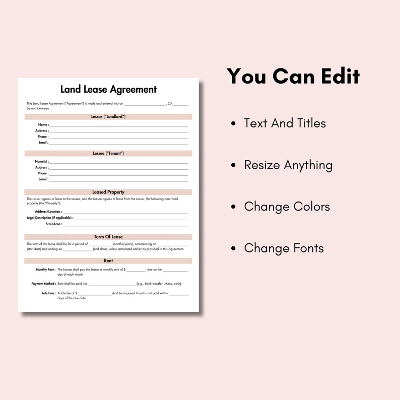 Land Lease Agreement, Printable Land Rental Contract, Farm Contract ...