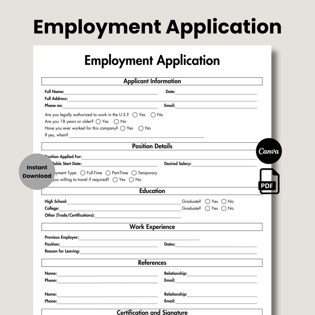 Editable Employment Application, Job Application Template, New Employee ...