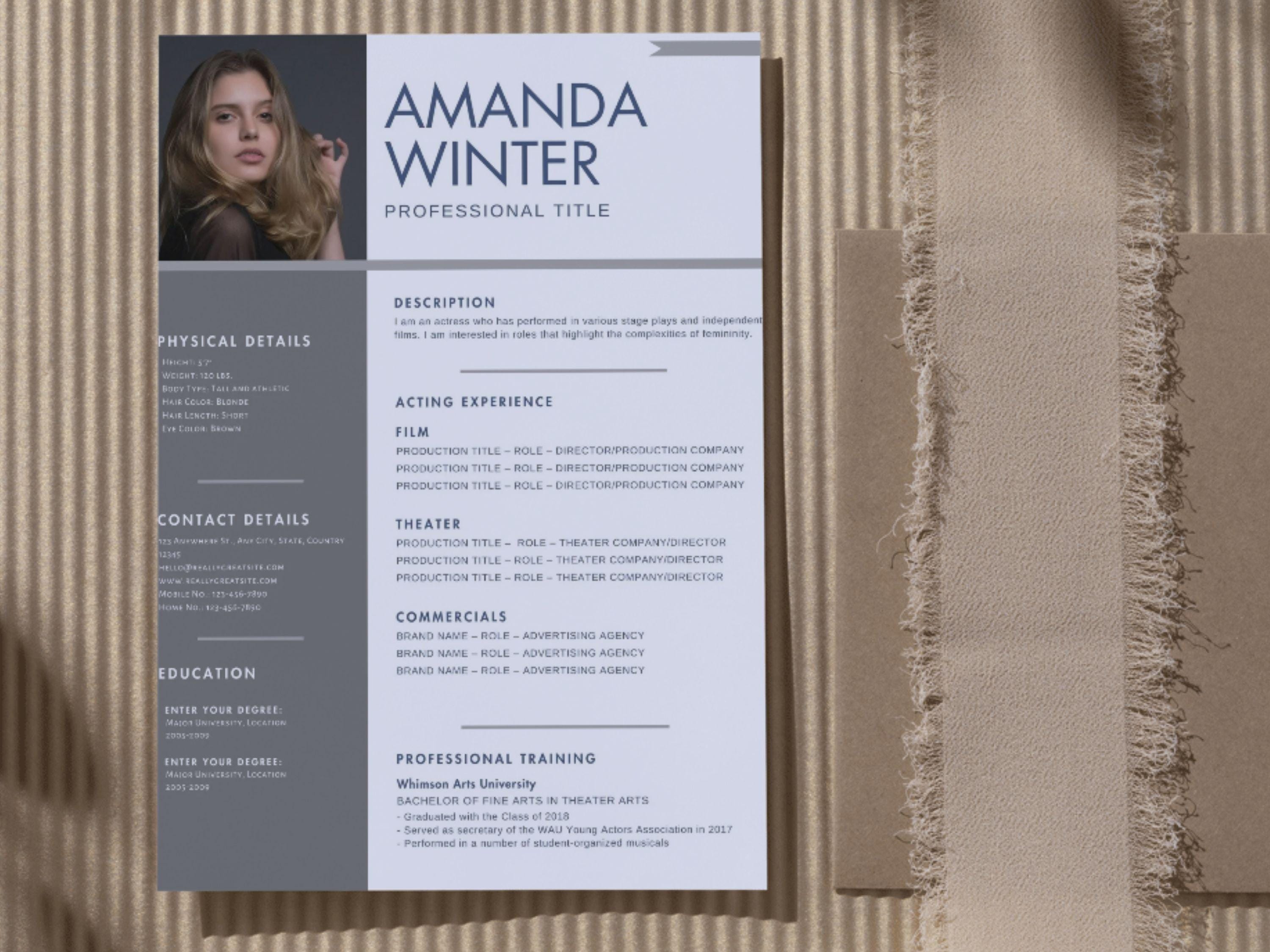 Editable Actress & Actor Resume Template With Photo, Acting Resume, Beginner Actor Resume ...