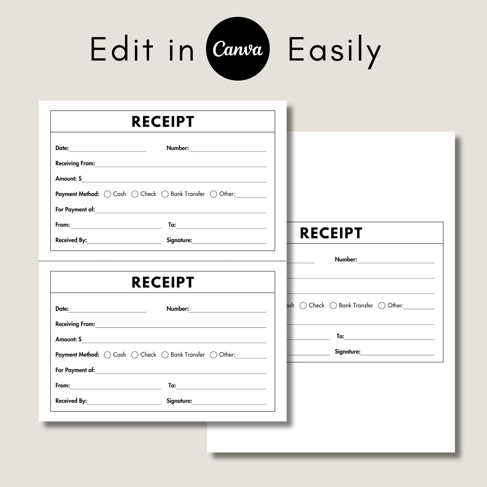 Editable Receipt Template, Simple Business Receipt, Sales Receipt for ...