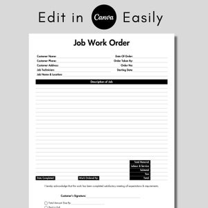 Job Work Order Form Black, Business Job Work Order Template, Job Work ...