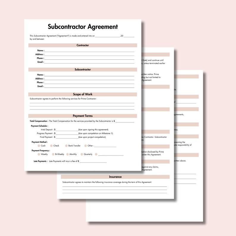 Subcontractor Agreement Form, Job Subcontractor Agreement Forms ...