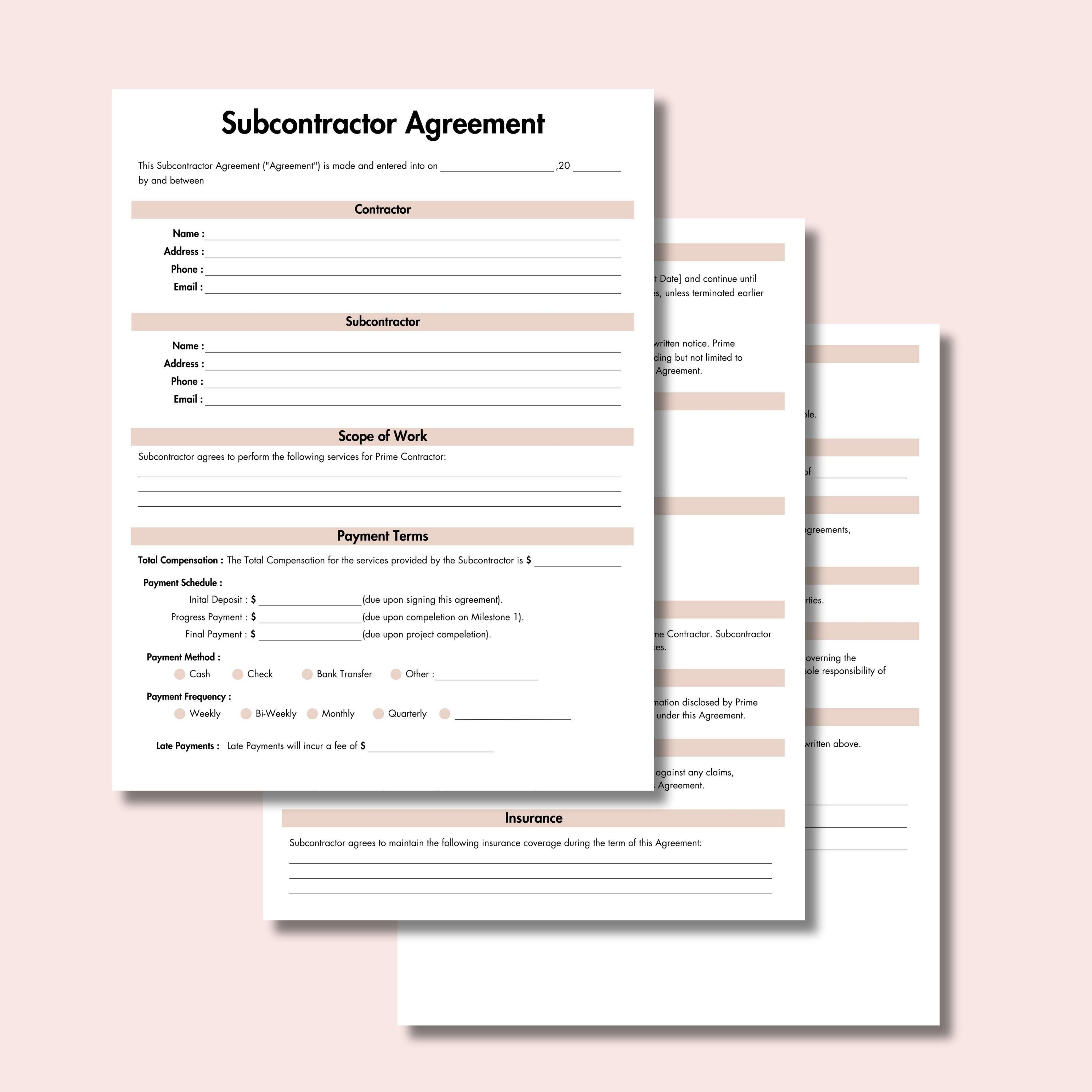 Subcontractor Agreement Form, Job Subcontractor Agreement Forms ...