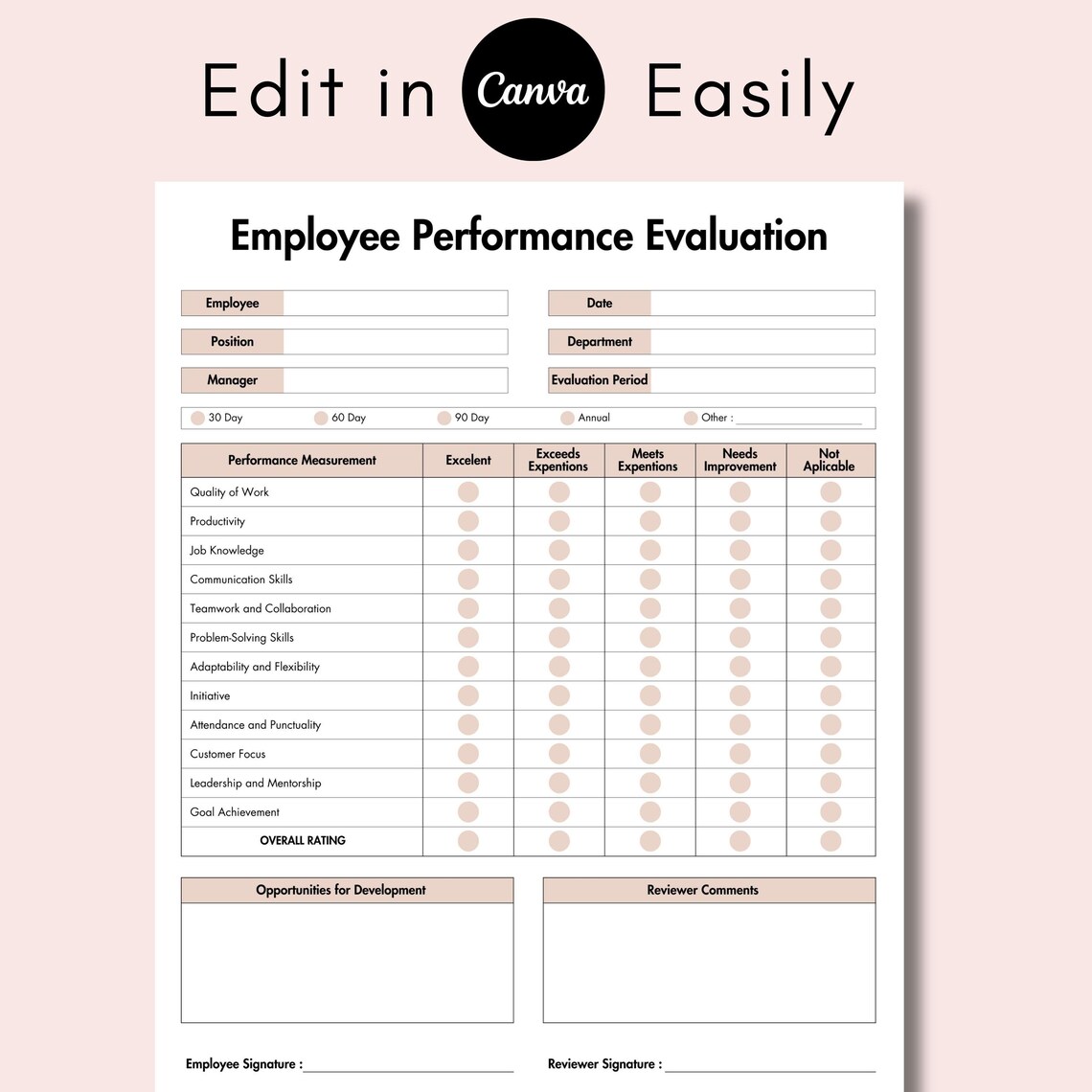 Employee Performance Evaluation, Editable Employee Performance Review ...