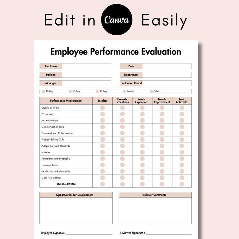 Employee Performance Evaluation, Editable Employee Performance Review ...