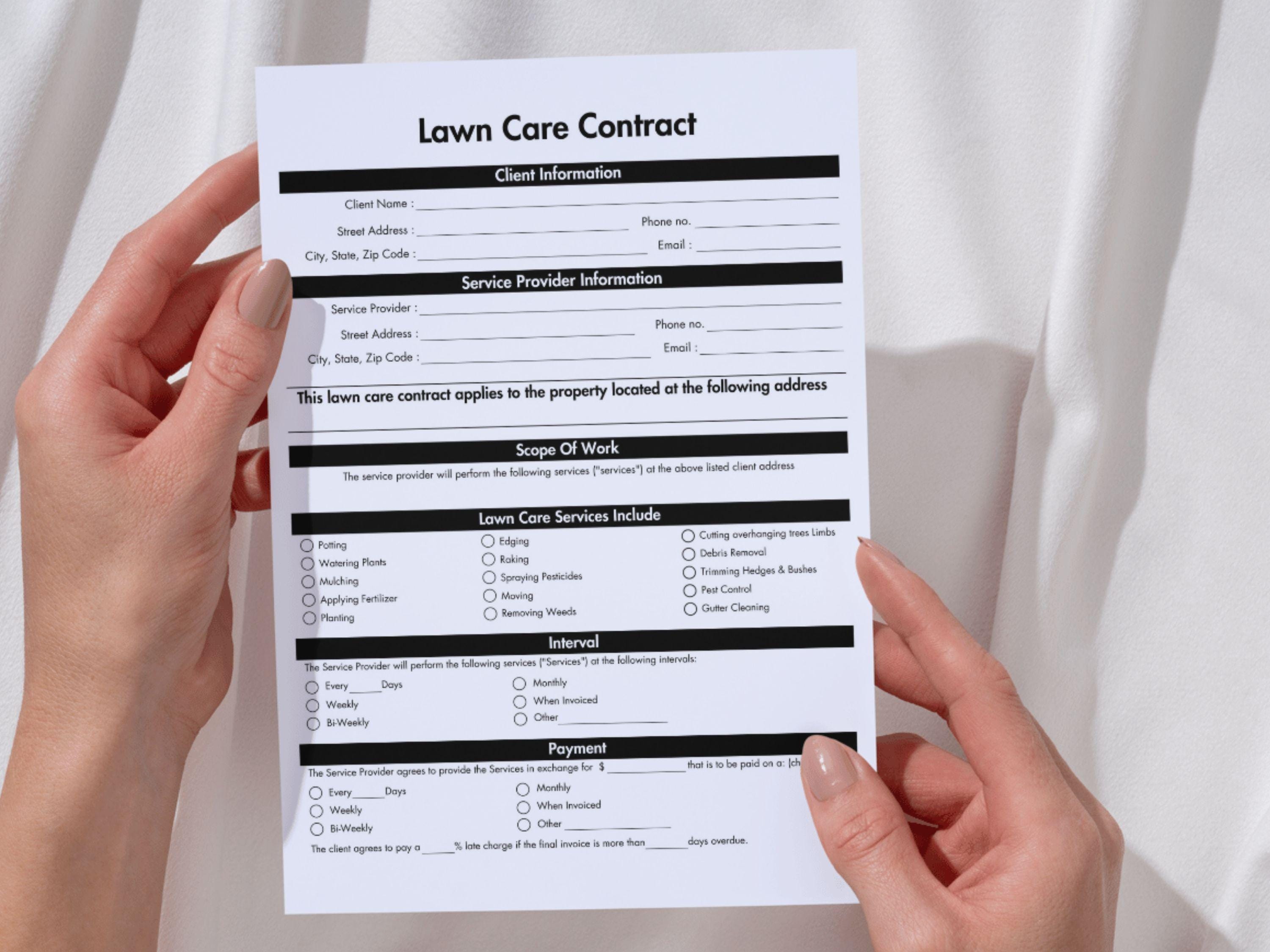 Lawn Care Agreement, Contract Template, Printable Service Agreement ...