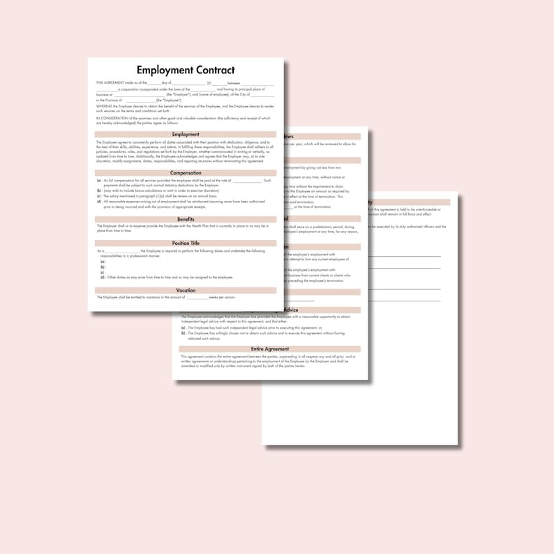 Employment Agreement Template, Editable Employment Service Contract ...