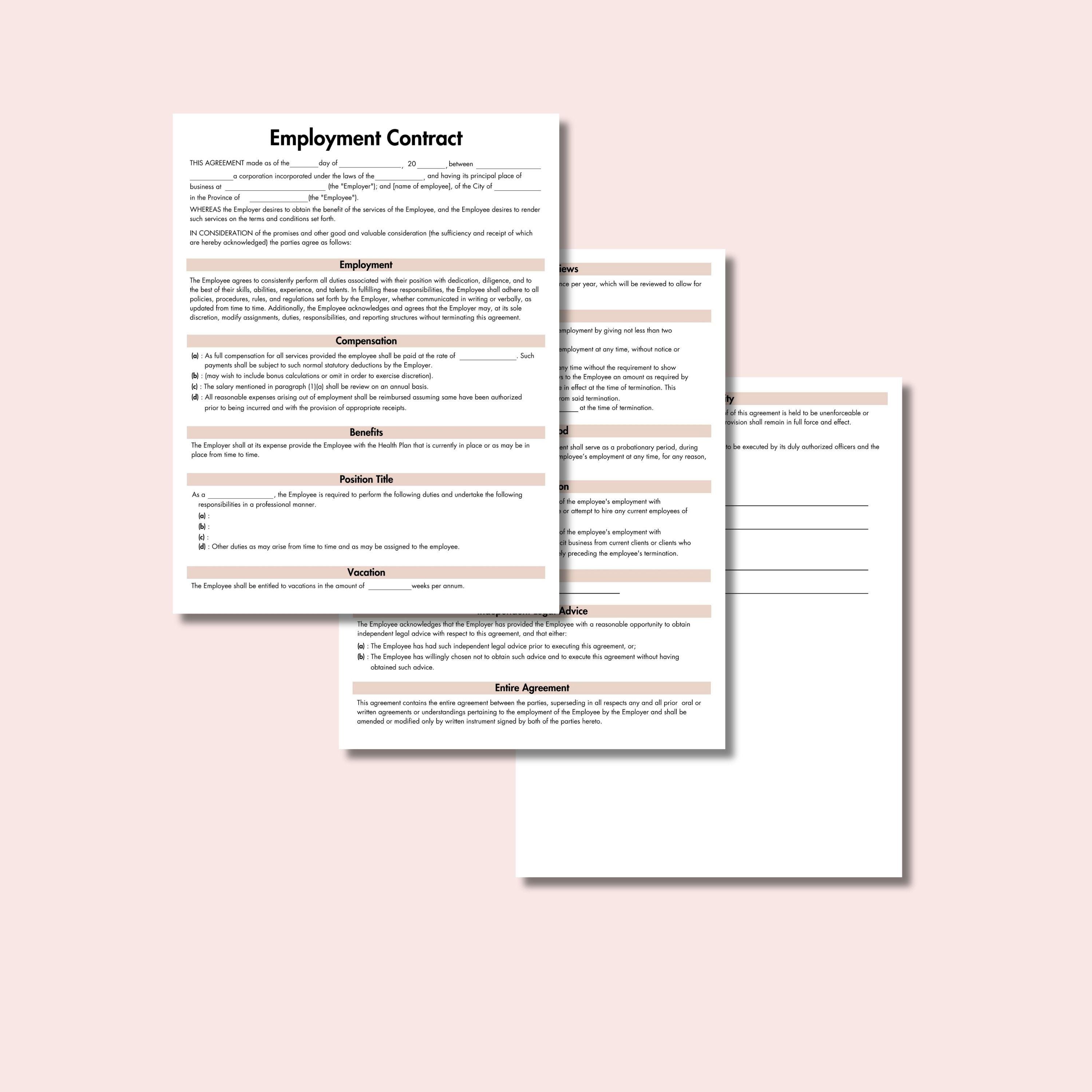Employment Agreement Template, Editable Employment Service Contract ...