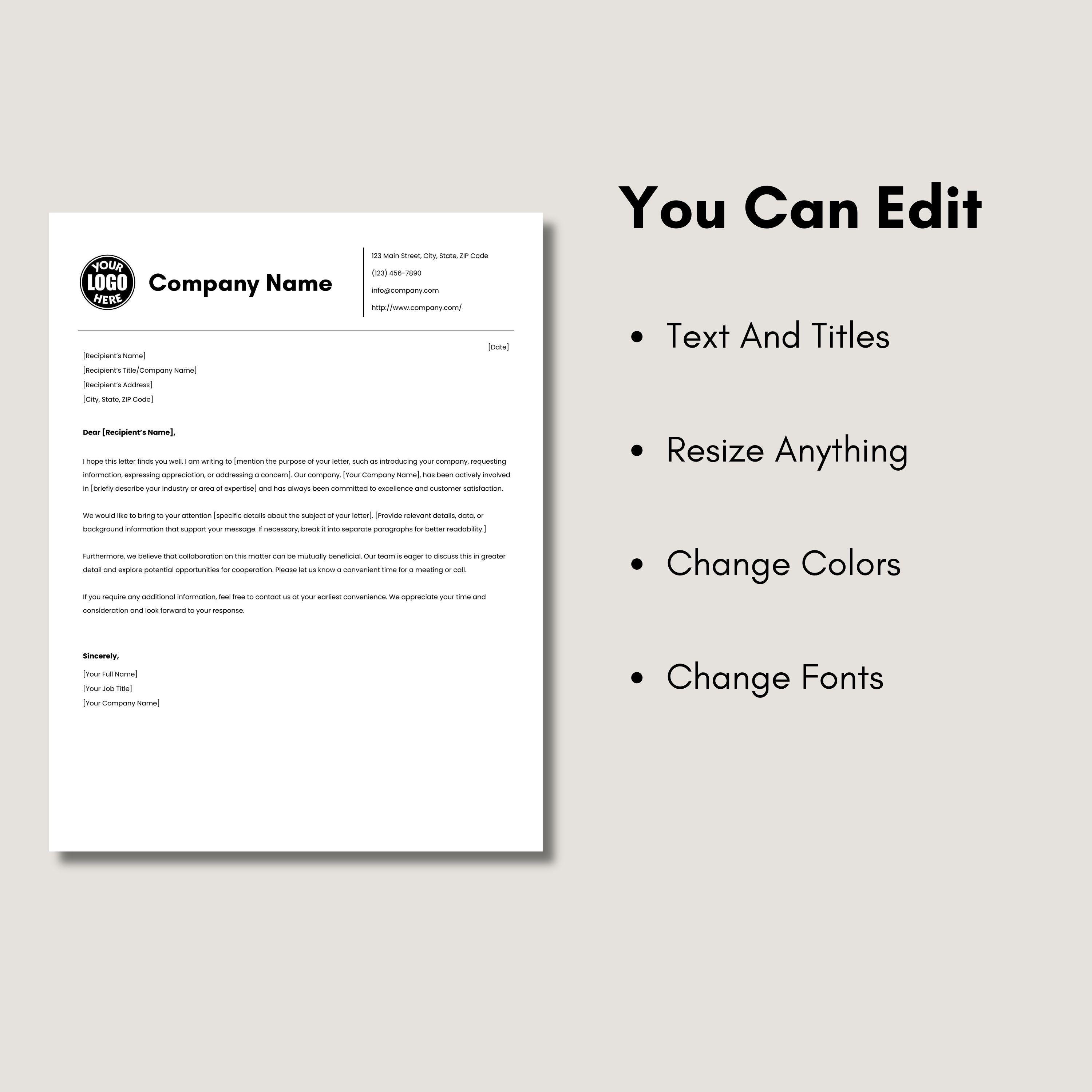 Editable Letterhead Template, Business Letterhead Template, Modern ...