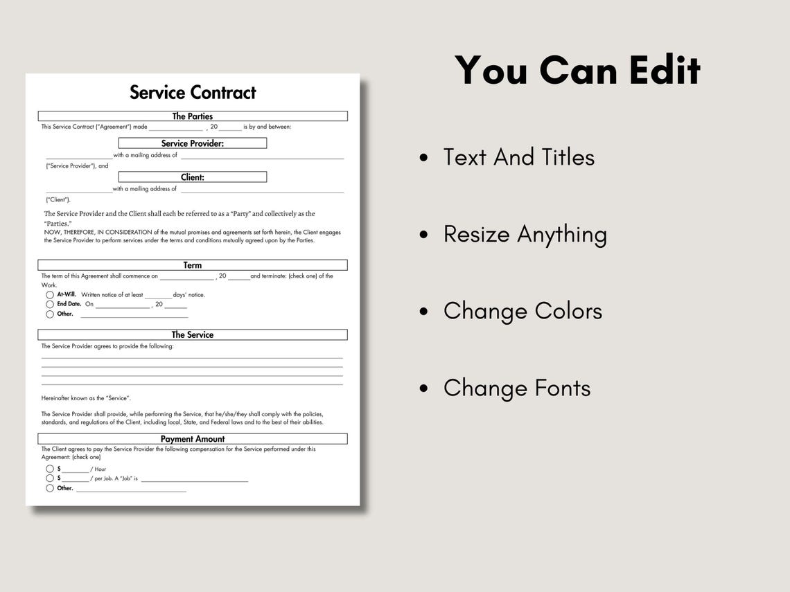 Services Contract Agreement, Printable Business Contract Template ...