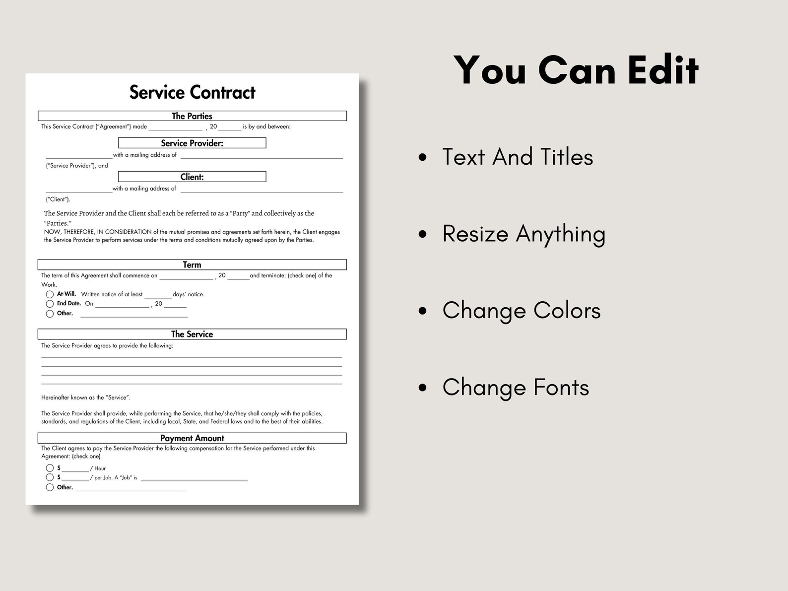 Services Contract Agreement, Printable Business Contract Template ...