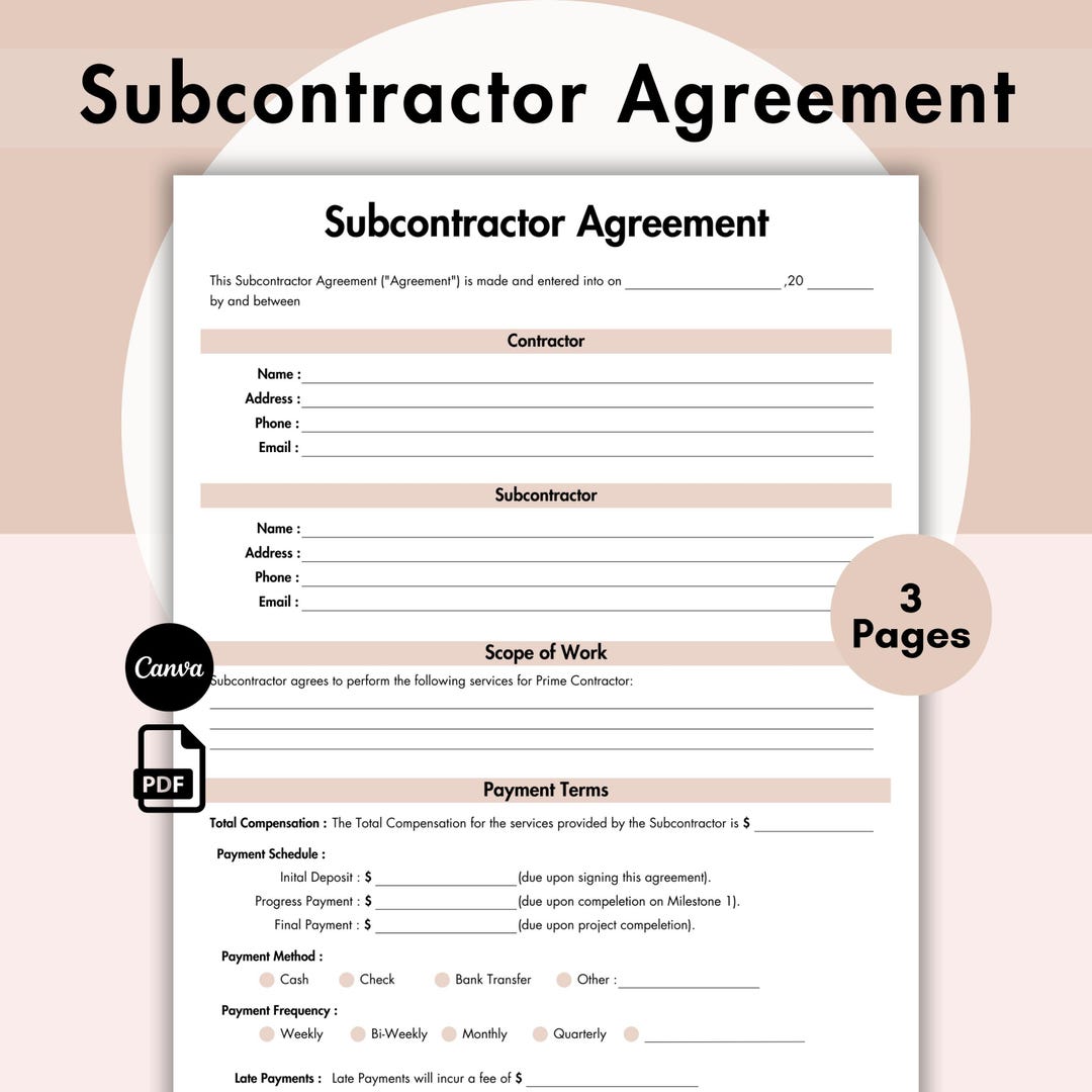 Subcontractor Agreement Form, Job Subcontractor Agreement Forms ...