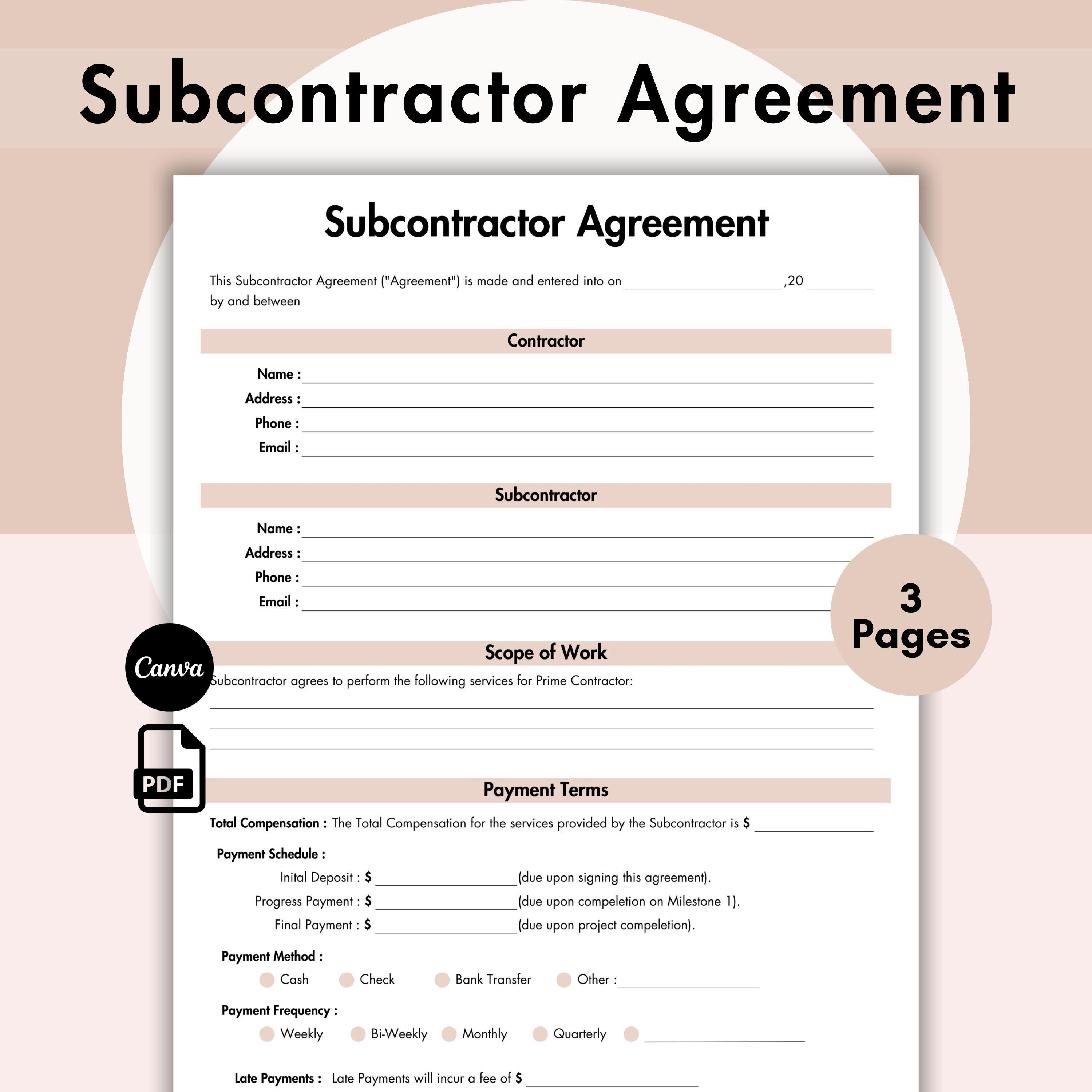 Subcontractor Agreement Form, Job Subcontractor Agreement Forms ...