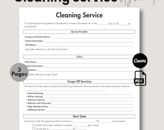 Minimalist Cleaning Service Agreement, Simple Cleaning Business Template, Printable & Editable ...