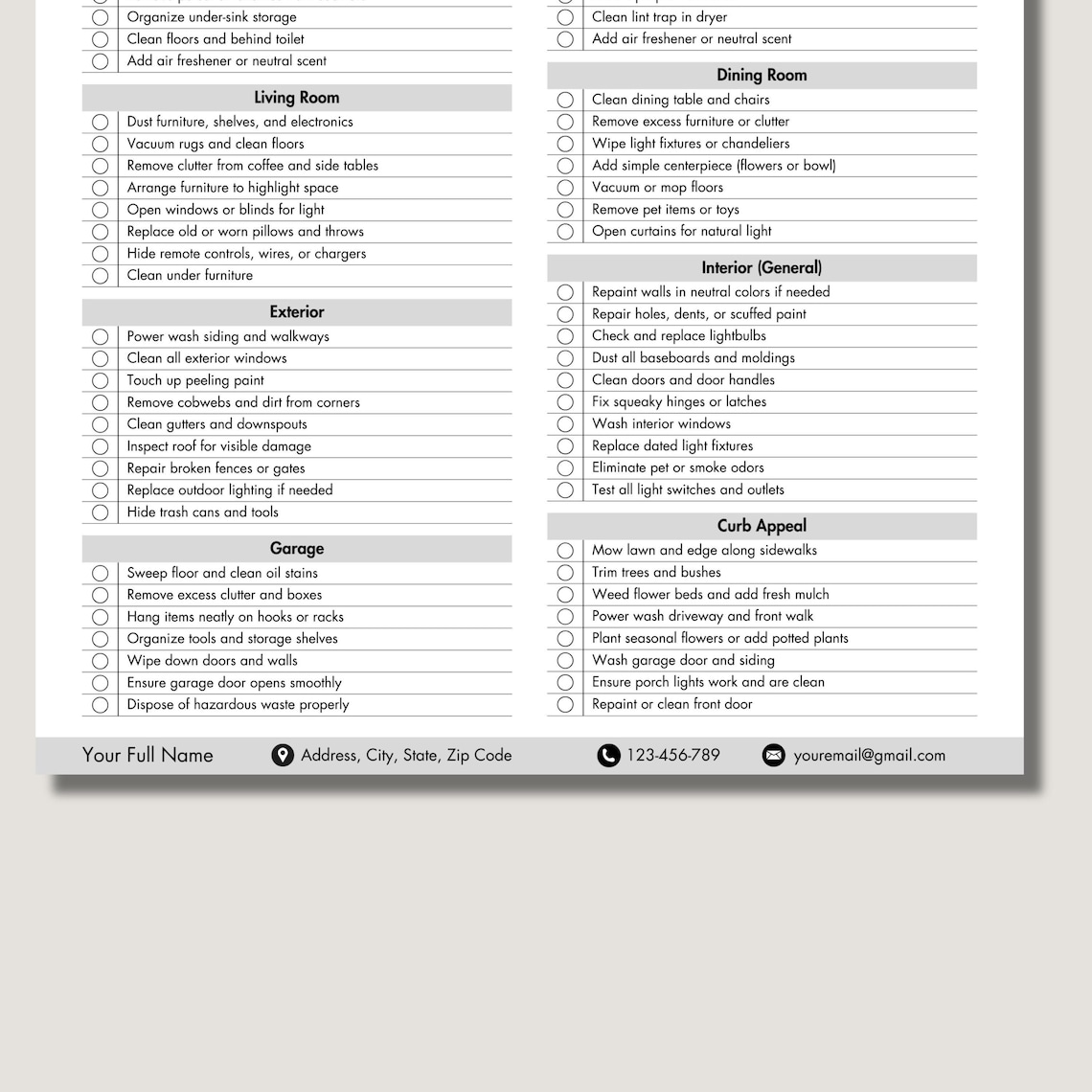 Pre-listing Checklist Template, Editable Home Seller Checklist Form ...