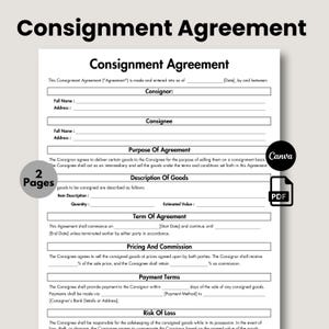 Editable Consignment Agreement Template, Consignment Contract, Shop ...