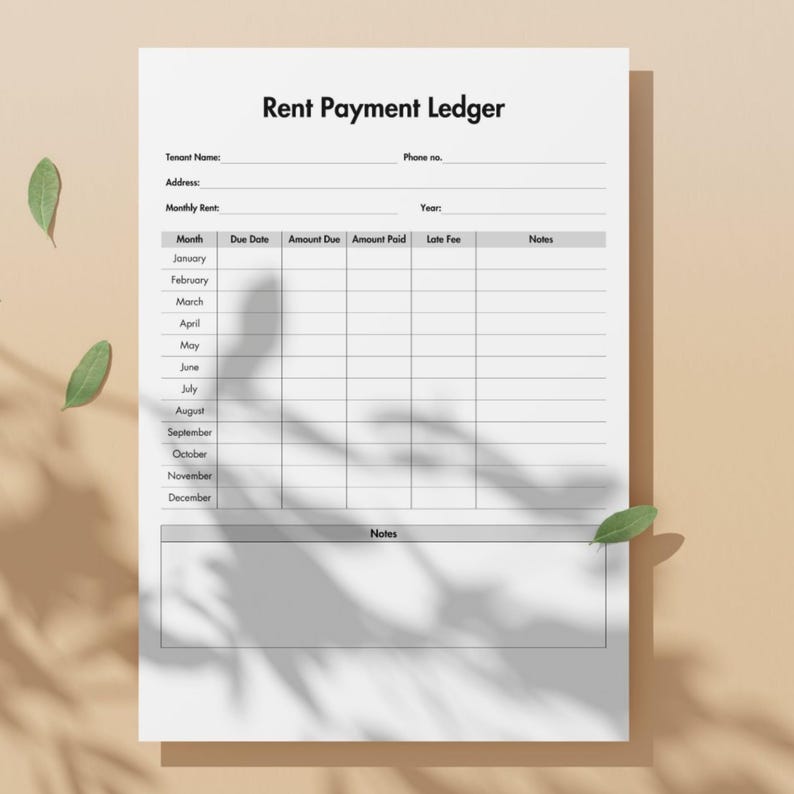 Rent Payment Ledger Template, Editable Rental Payment Tracker Form ...