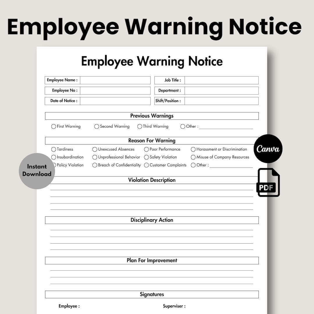 Employee Warning Notice, Printable & Editable Employee Warning Form ...