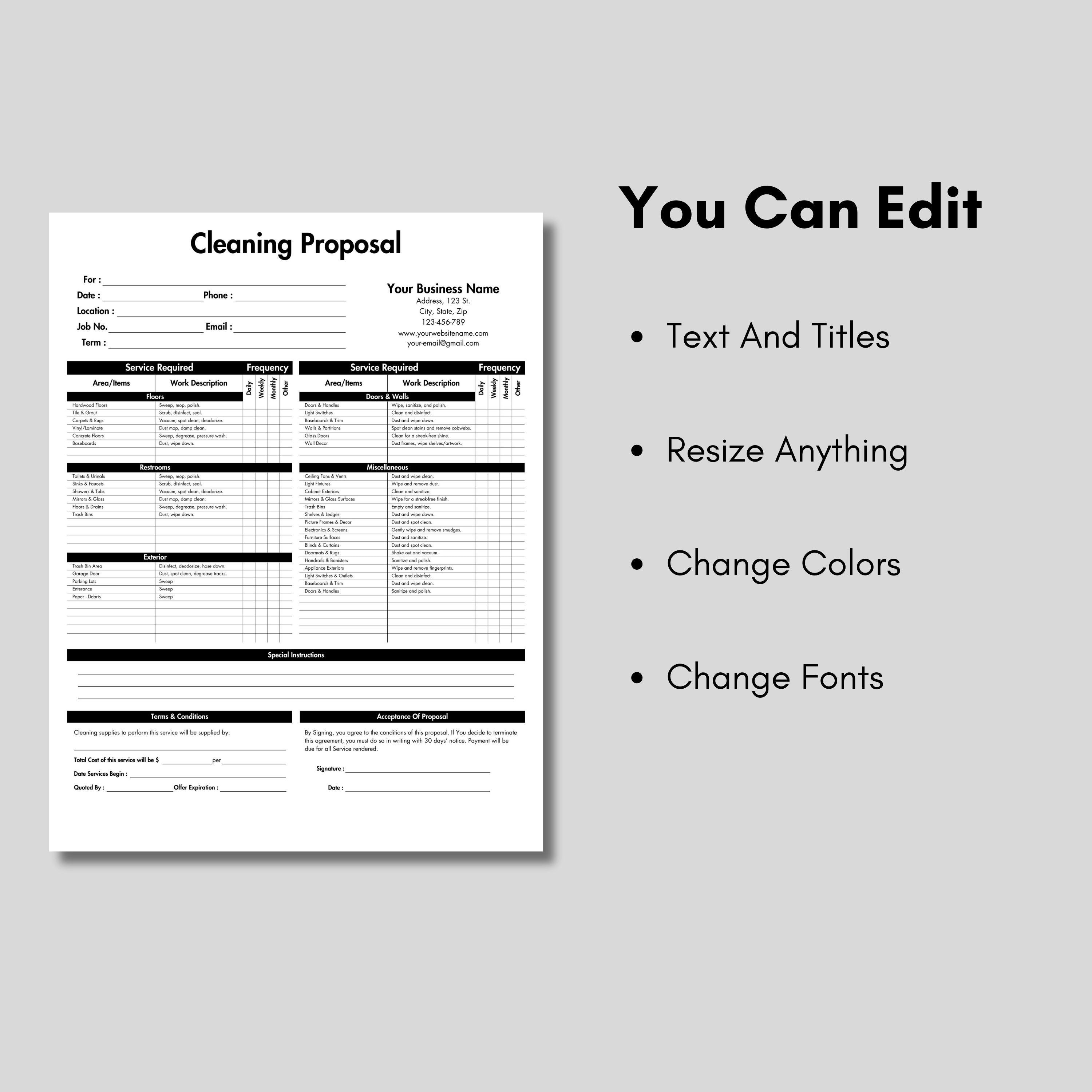 Cleaning Proposal Template, Printable & Editable Business Janitorial ...