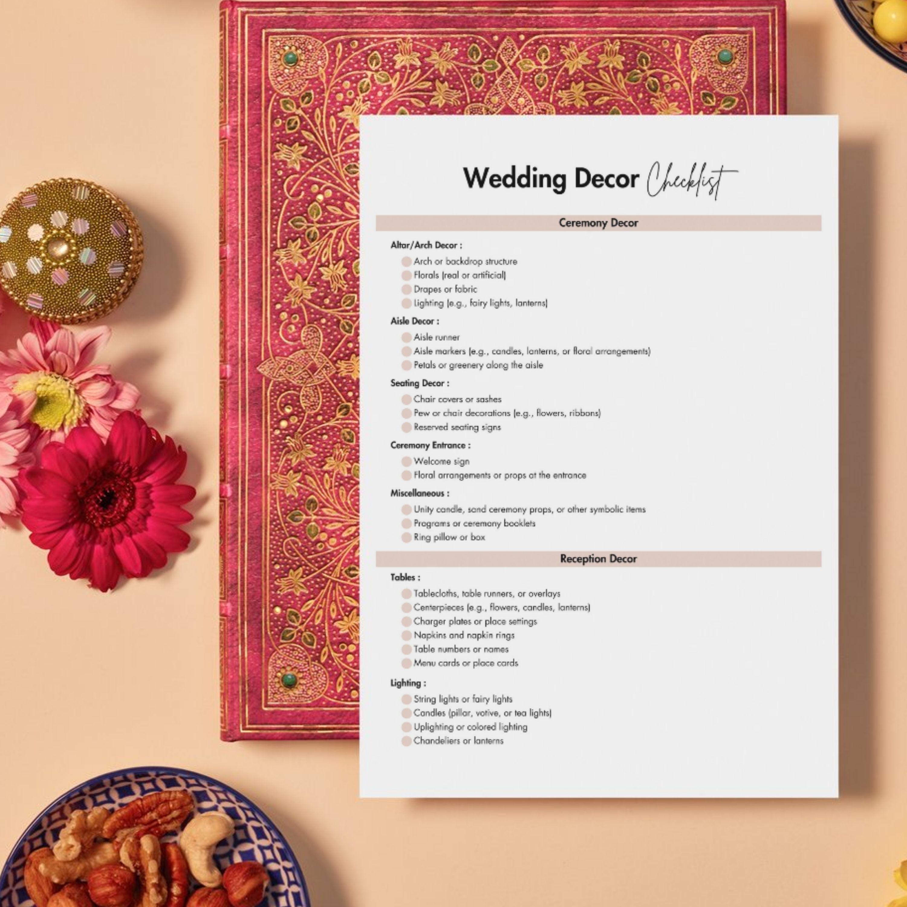 Wedding Decor Checklist, Wedding Decor Plan Checklist Template ...