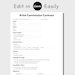 One Page Artist Commission Contract, Editable Agreement for Art ...